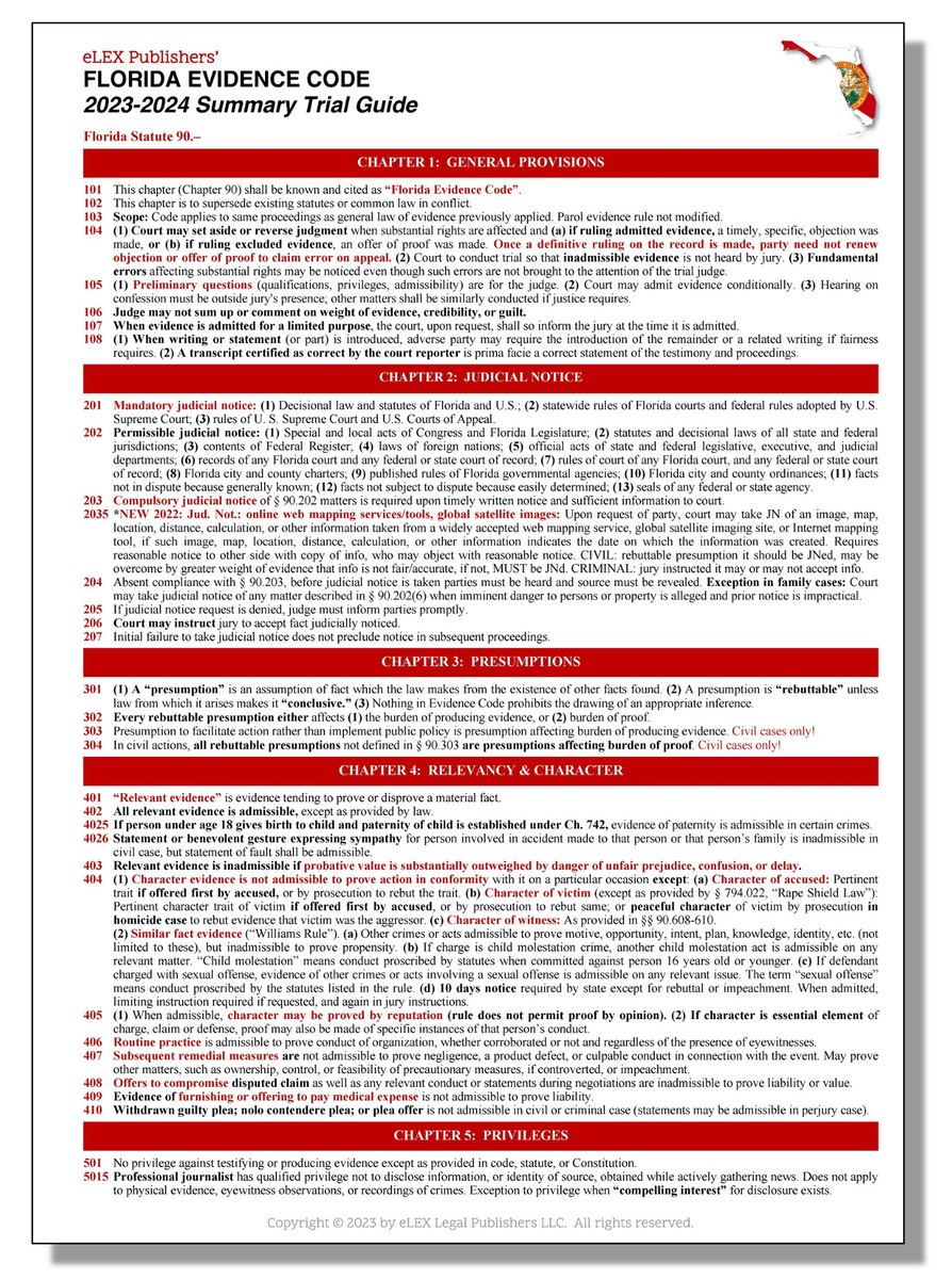 Florida Evidence Code Summary Trial Guide