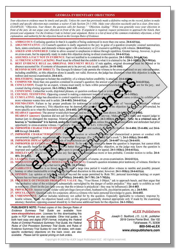 Georgia Rules of Evidence Summary Trial Guide