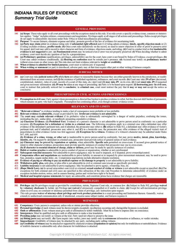 Indiana Rules of Evidence Summary Trial Guide