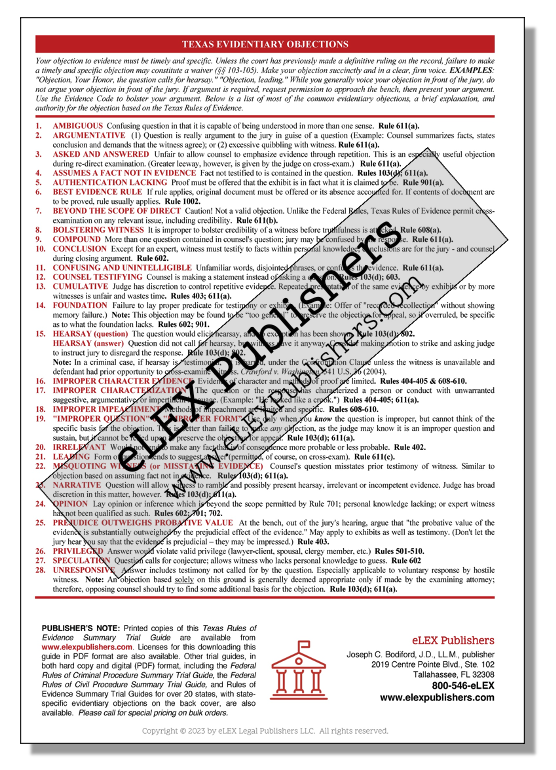Texas Rules of Evidence Summary Trial Guide