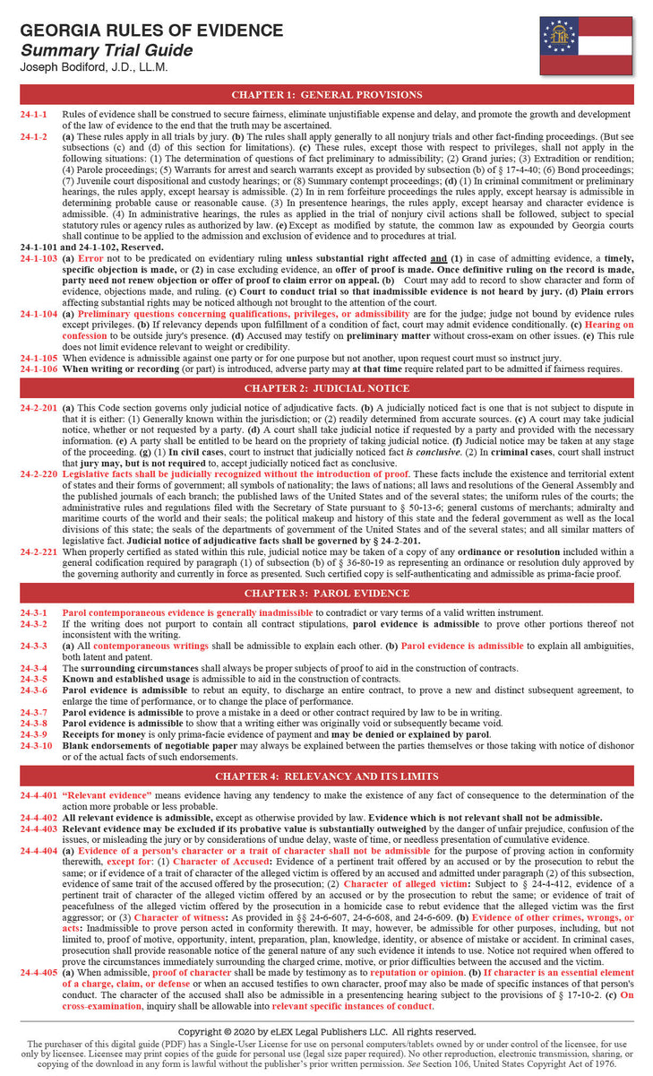Georgia Evidence Code Summary Trial Guide