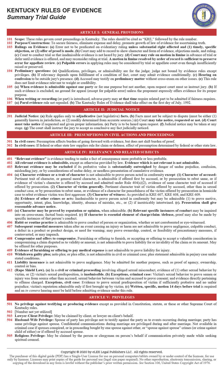 Kentucky Rules of Evidence Summary Trial Guide (PDF)