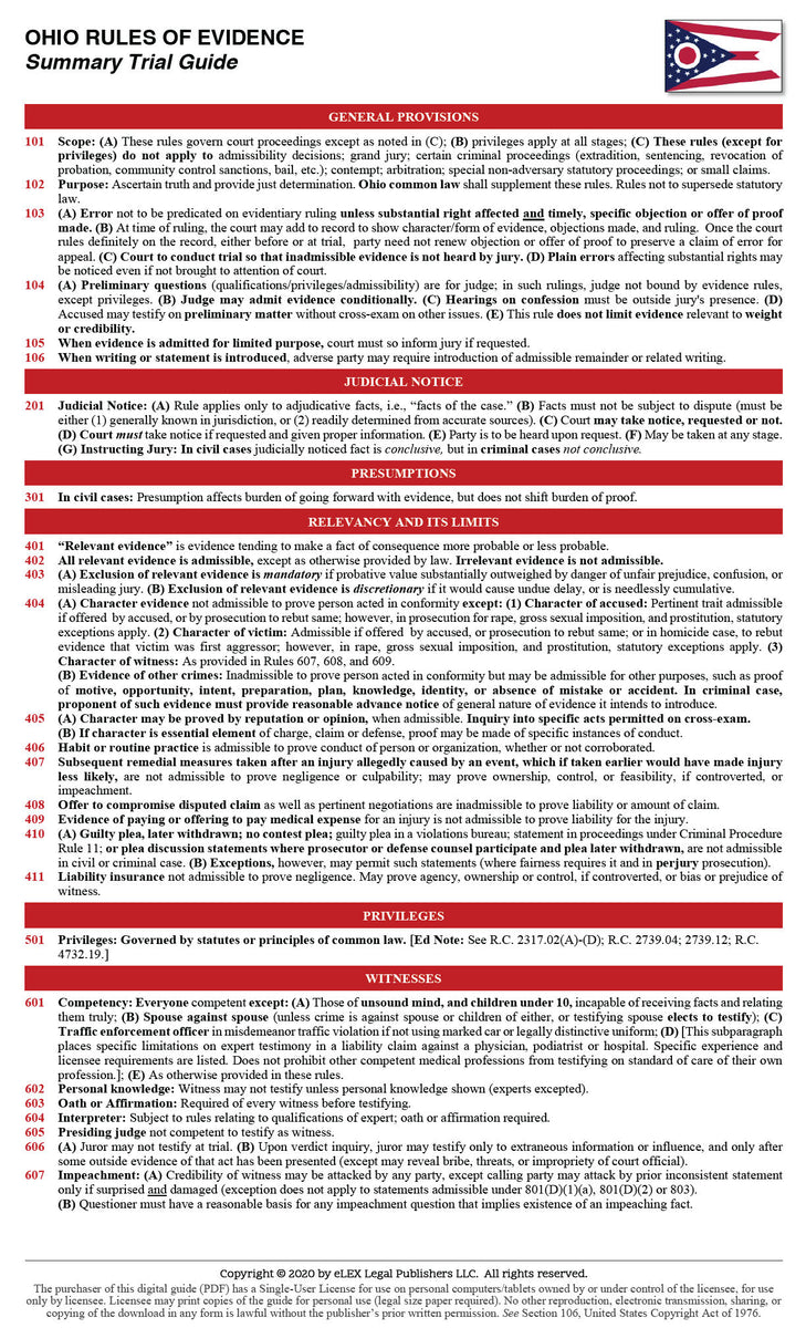 Ohio Rules of Evidence Summary Guide (Digital Download)